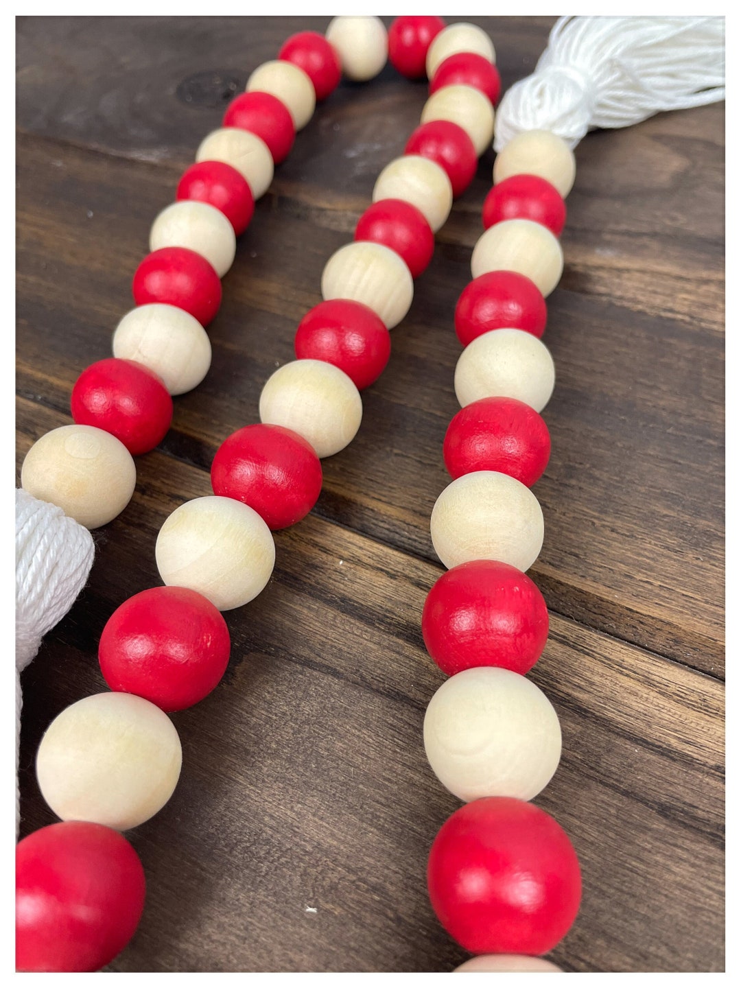 Christmas Wood Bead Candy Cane Tassel Garland, Hand Painted - Etsy