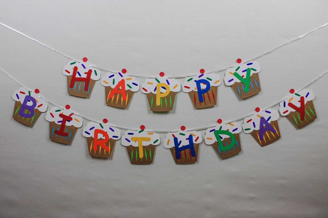Cupcake Birthday Party Banner, Cupcake Birthday Decorations, Sweets ...