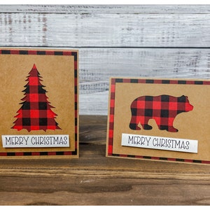 Buffalo Plaid Christmas Card Pack, Holiday Card, Bear and Buffalo Plaid ...