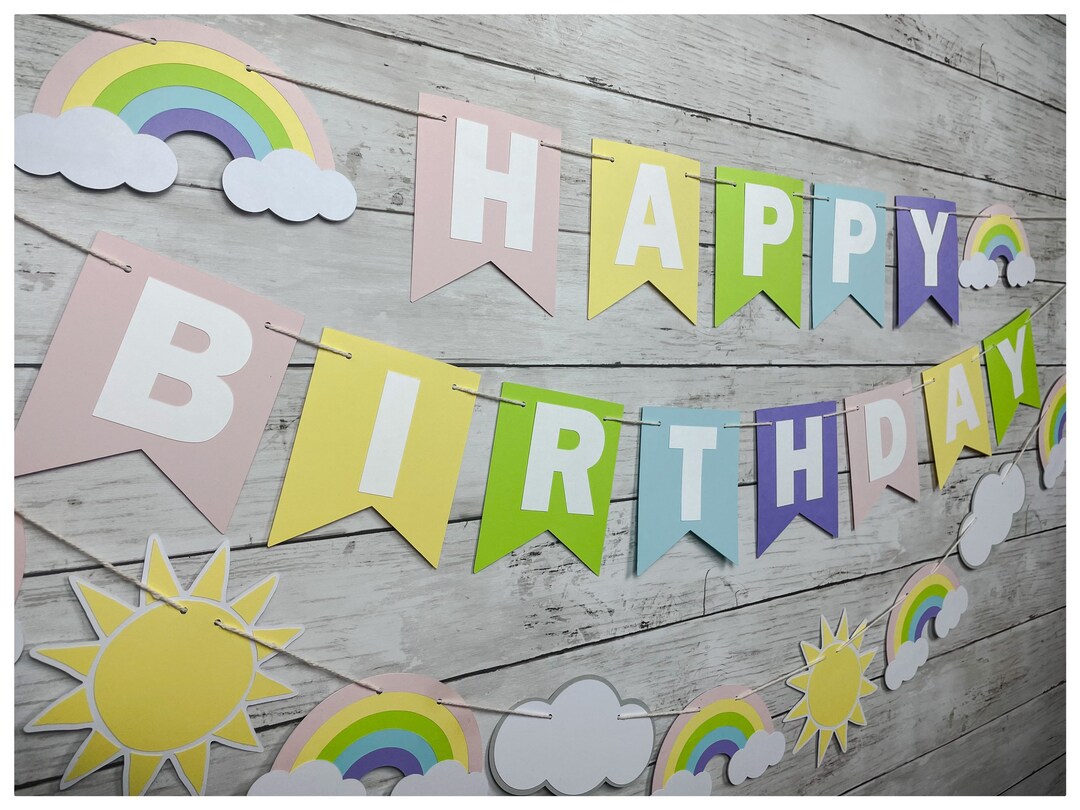 Rainbow Birthday Party Banner, Rainbow Banner and Garland, Rainbow ...