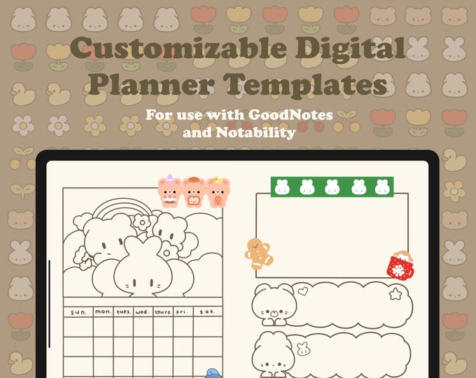 Cute Aesthetic Digital Planner Templates iPad Planner Customizable ...