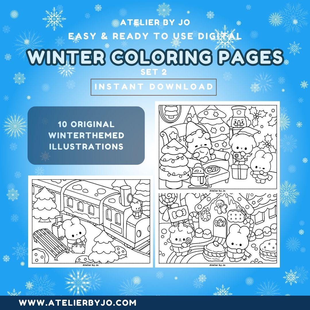 Digital Winter Coloring Page Bundle 10 Original Illustrations for ...