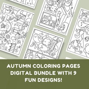 Digital Autumn Coloring Page Bundle Part 2 - 9 Original Illustrations ...