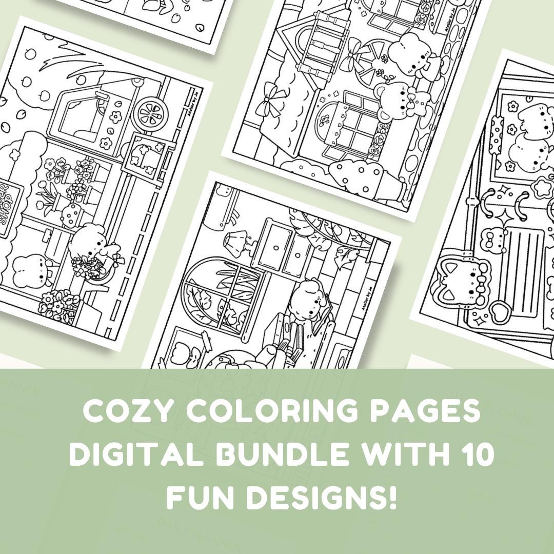 Digital Cozy Coloring Page Bundle 11 Original Illustrations for Adults ...