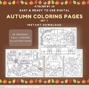Digital Autumn Coloring Page Bundle 10 Original Illustrations for ...
