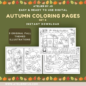 Digital Autumn Coloring Page Bundle Part 2 - 9 Original Illustrations ...
