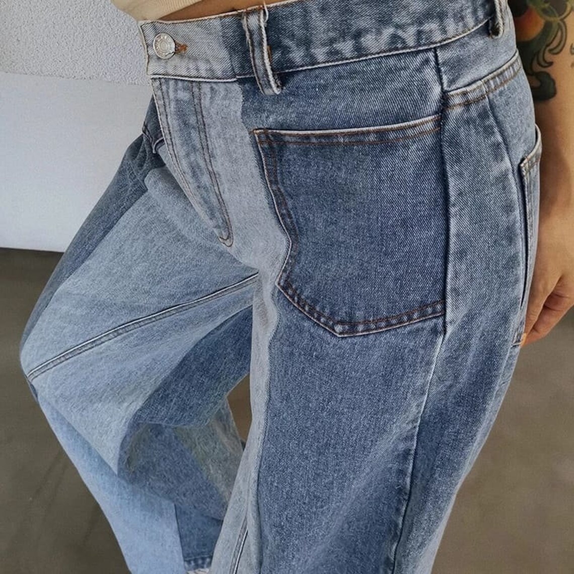 Wide Leg Jeans Patchwork Jeans Vintage Jeans High Waisted - Etsy