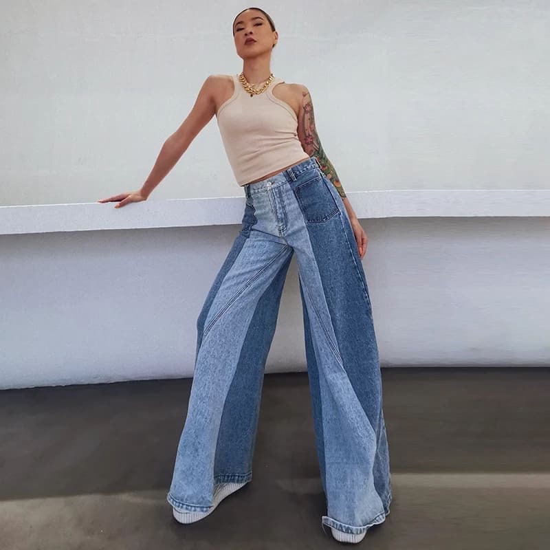 Wide Leg Jeans Patchwork Jeans Vintage Jeans High Waisted - Etsy