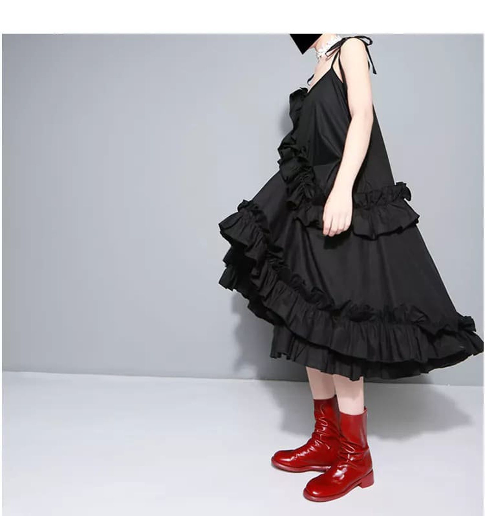 Black Ruffle Dress Multi Layered Dress Maxi Black Dress Loose - Etsy