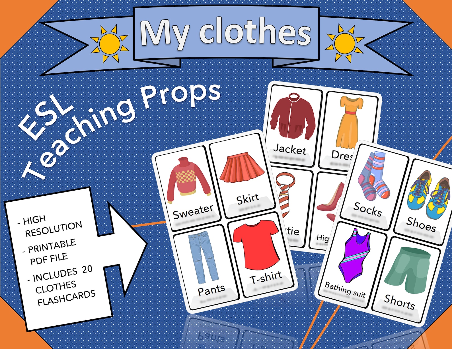 Clothes Flashcards ESL Teaching Props Instant Download | Etsy