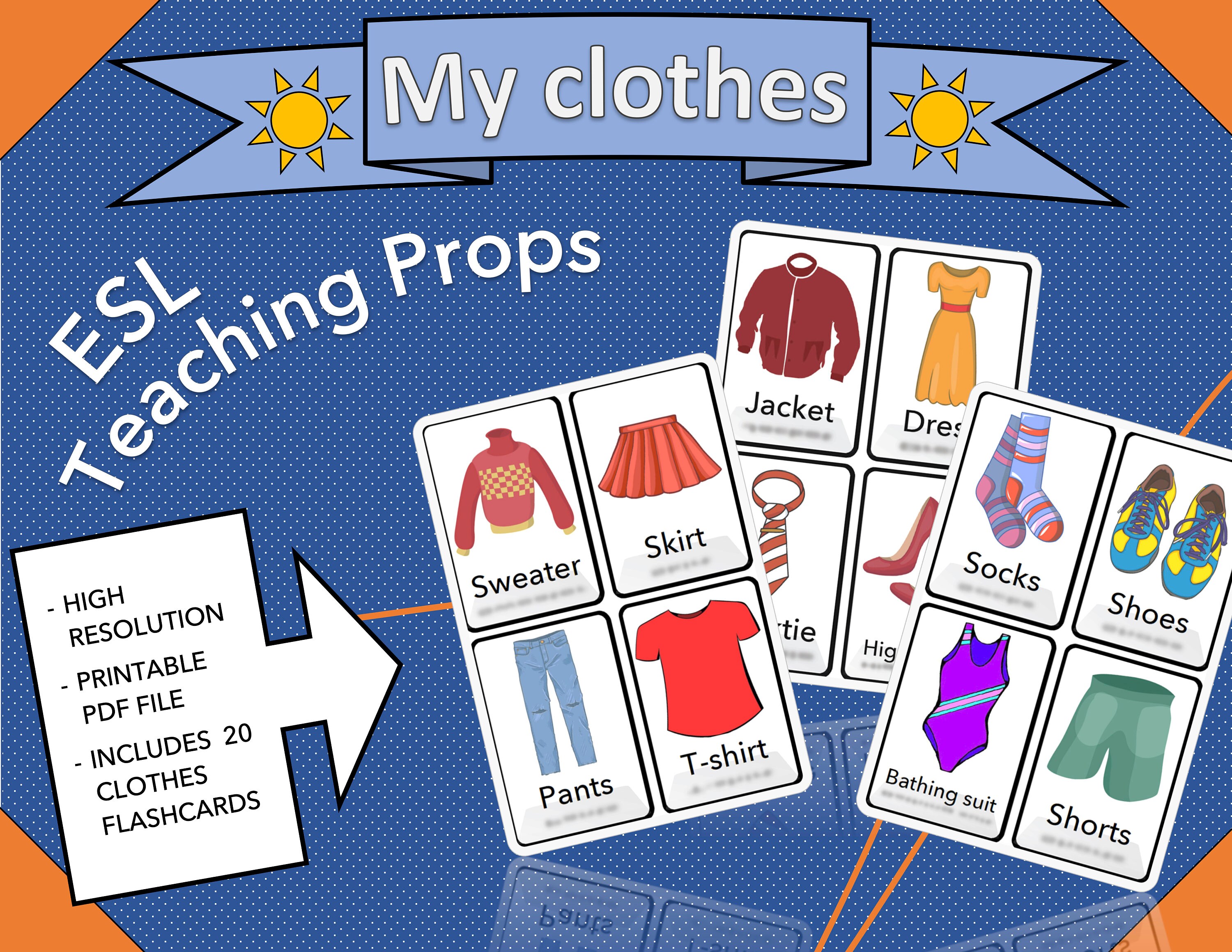 Clothes Flashcards ESL Teaching Props Instant Download | Etsy