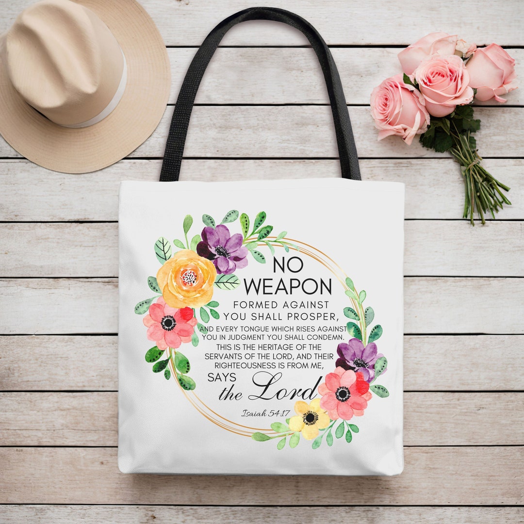 Christian Tote Bag, Isaiah 54:17, Scripture Tote Bag, Bible Study Tote ...