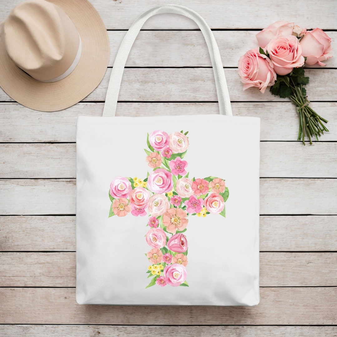 Floral Cross Tote Bag, Easter Cross Tote, Easter Tote, Cross Tote, Tote ...