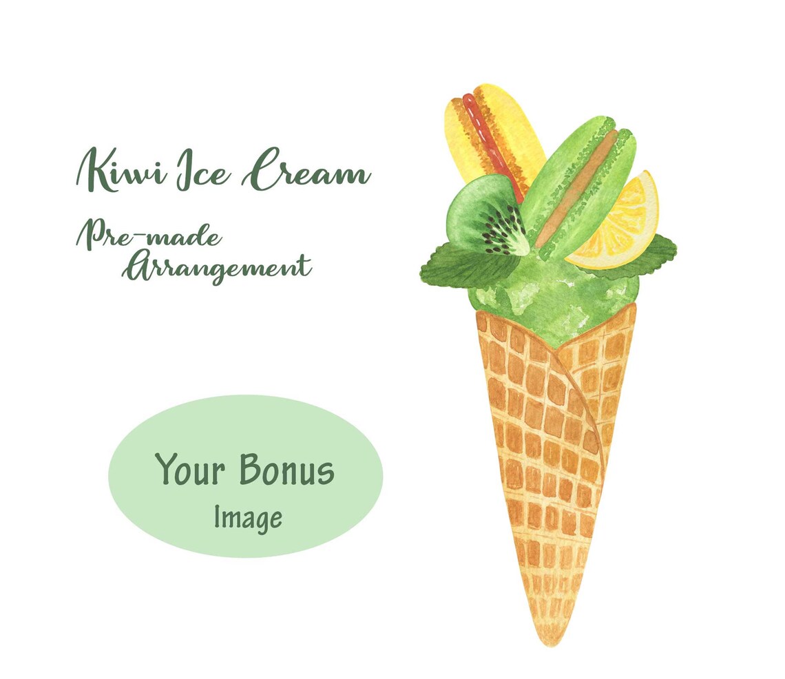 Kiwi Ice Cream Watercolor Sweet Dessert Clipart, PNG Files for Instant ...