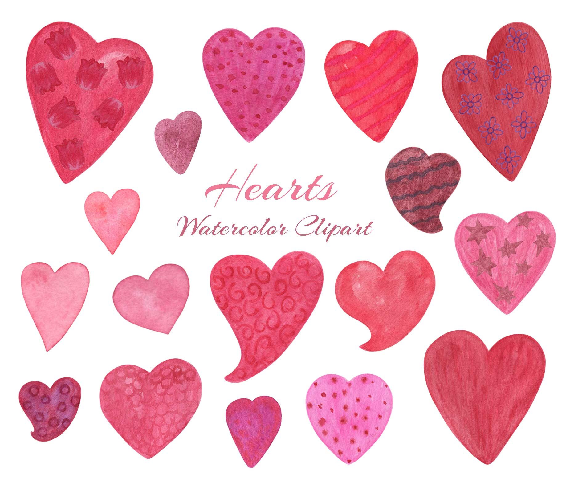 St Valentine Hearts Clipart, Watercolor Heart, Valentine Day Holiday ...