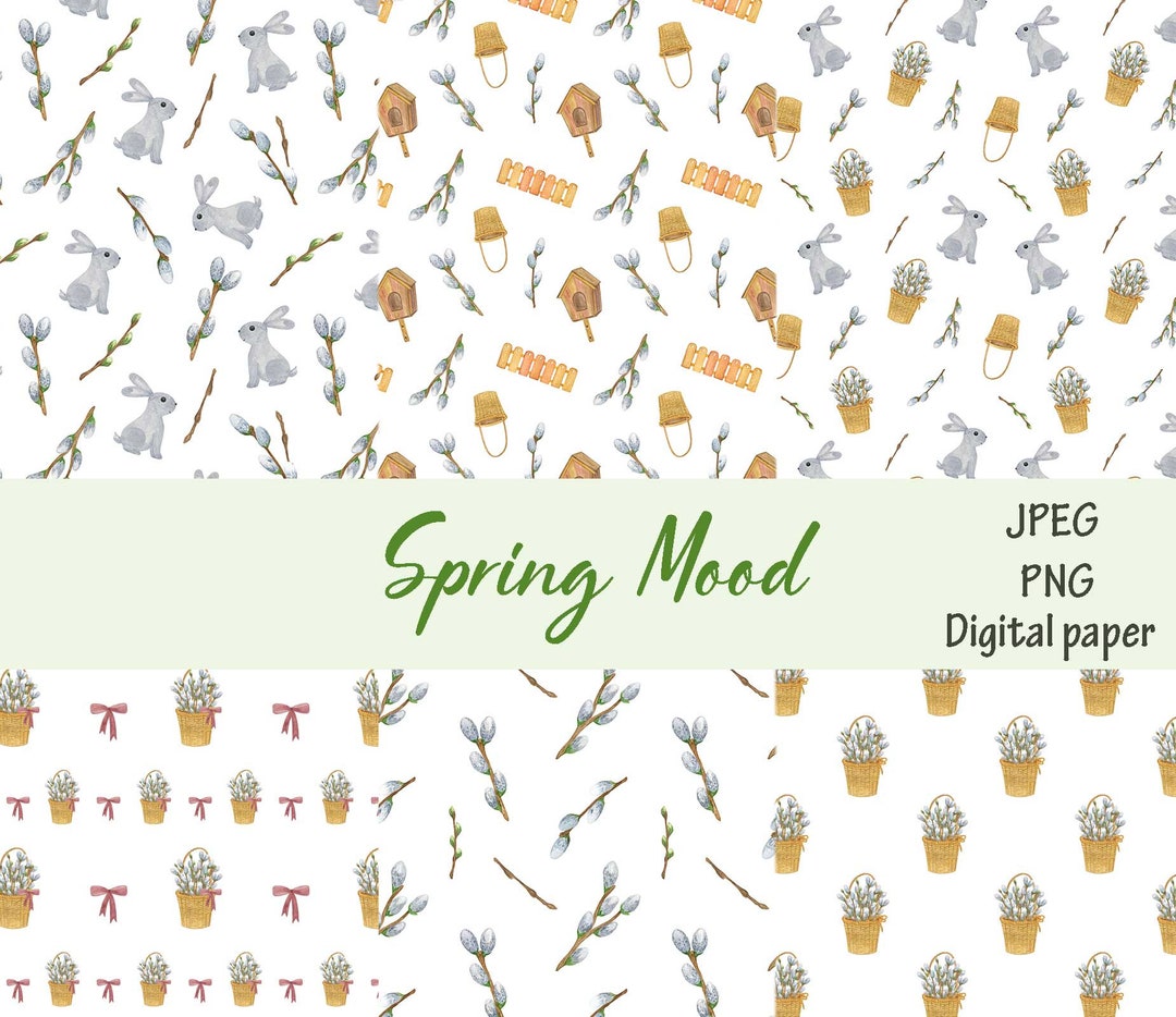 Spring Digital Paper Watercolor Illustration Little Bunny - Etsy