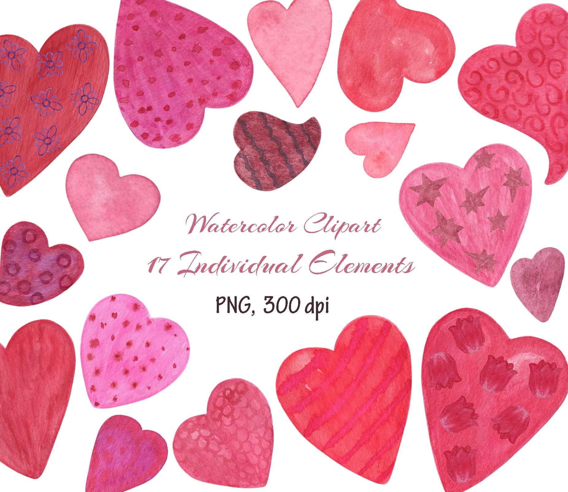 St Valentine Hearts Clipart, Watercolor Heart, Valentine Day Holiday ...