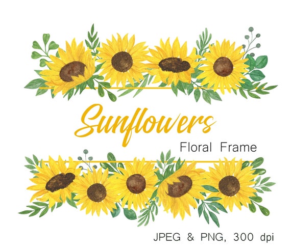 Sunflower Floral Frame Watercolor Flower Clipart Wedding - Etsy