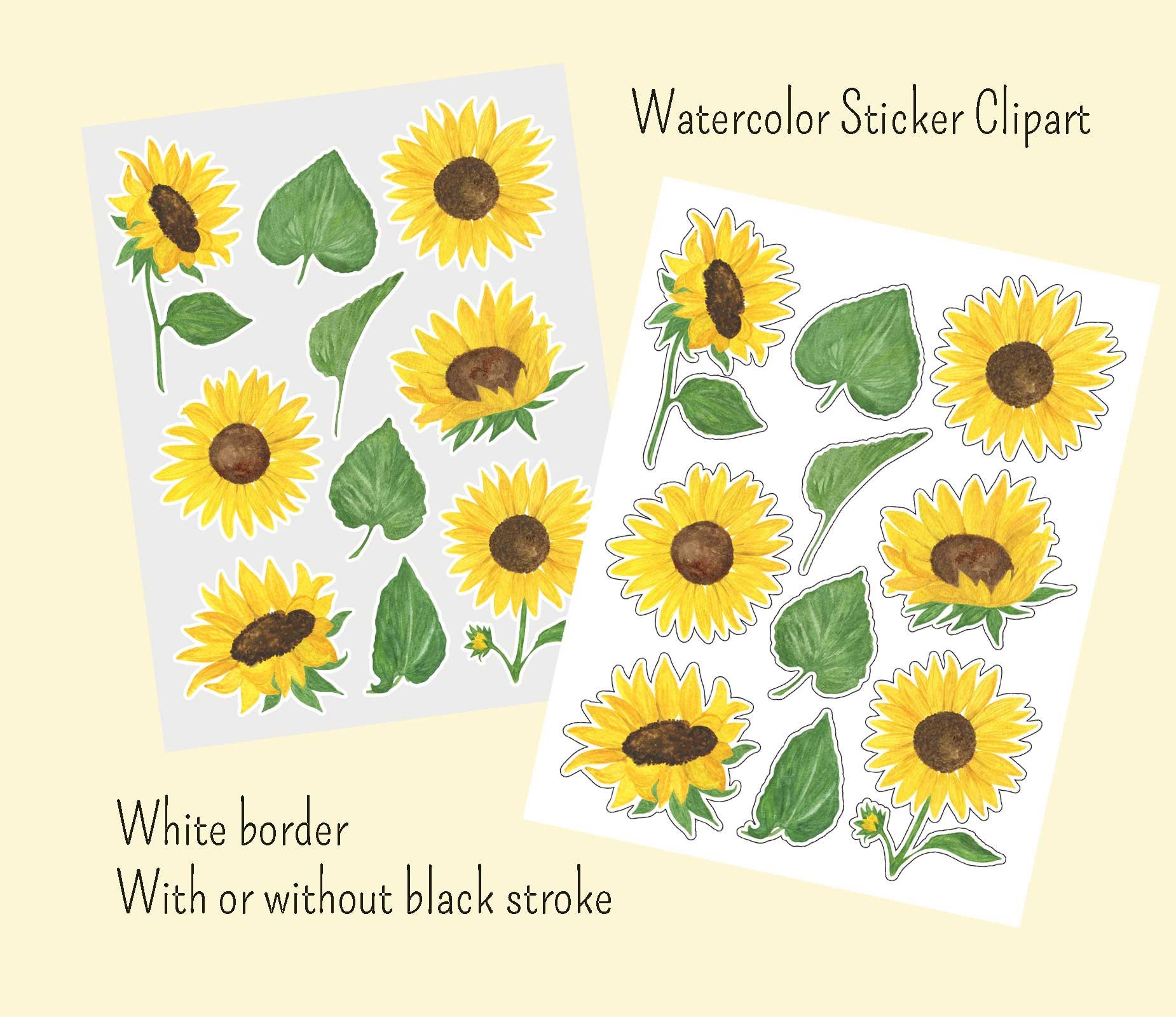 Sunflower Sticker Pack, Watercolor Sunflower PNG, Sunflower Planner ...