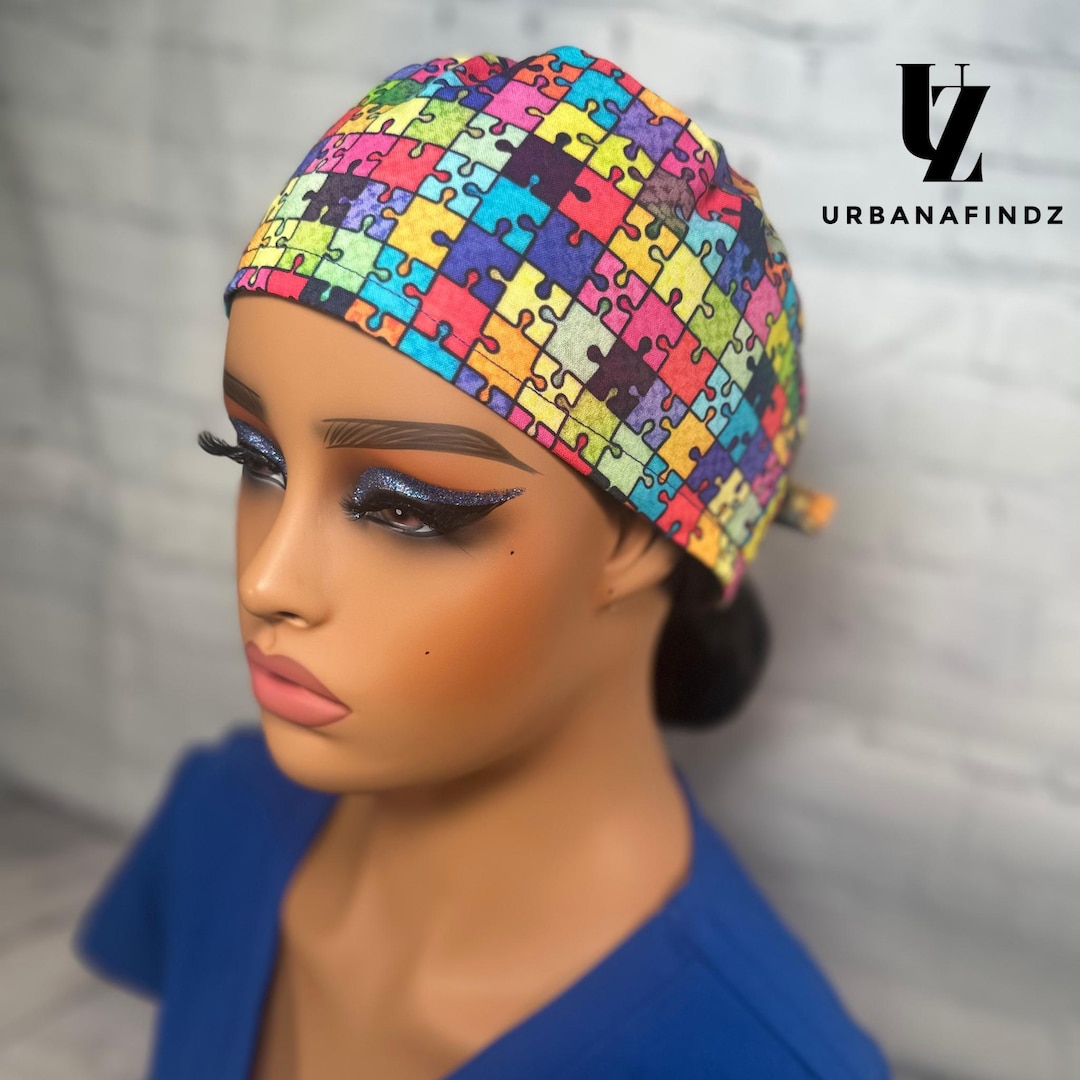 Autism Awareness Puzzle Surgical Cap - Unisex Scrub Hat With Fitted ...