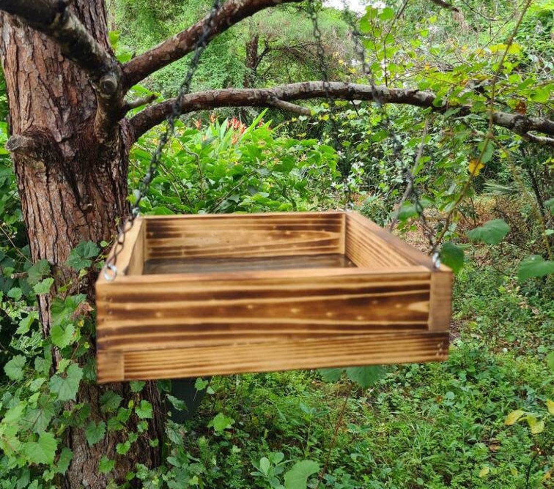 Screened Bird Feeder With Torched Wood Boarder and Chain With - Etsy