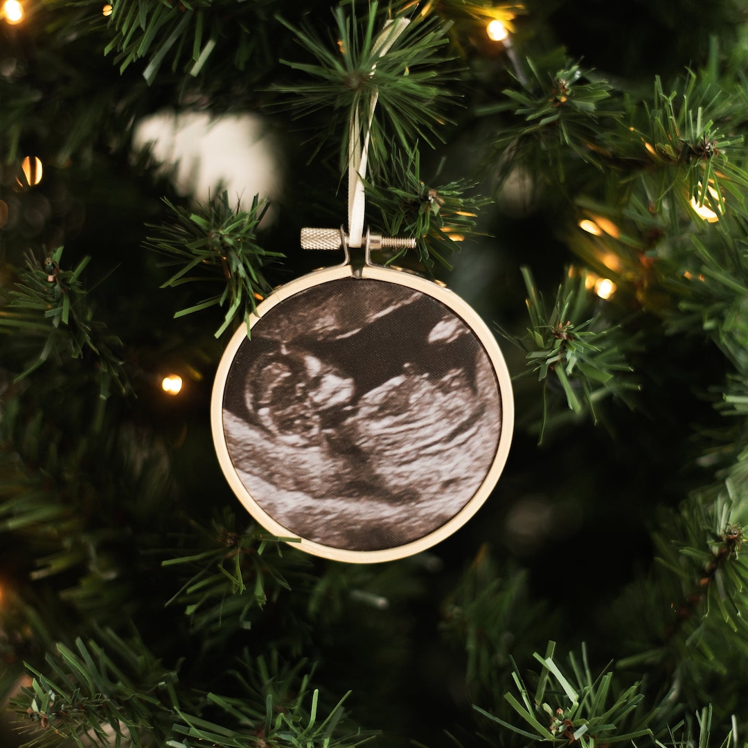 Baby Scan Christmas Tree Decoration, Scan Photo Embroidery Hoop, Baby ...