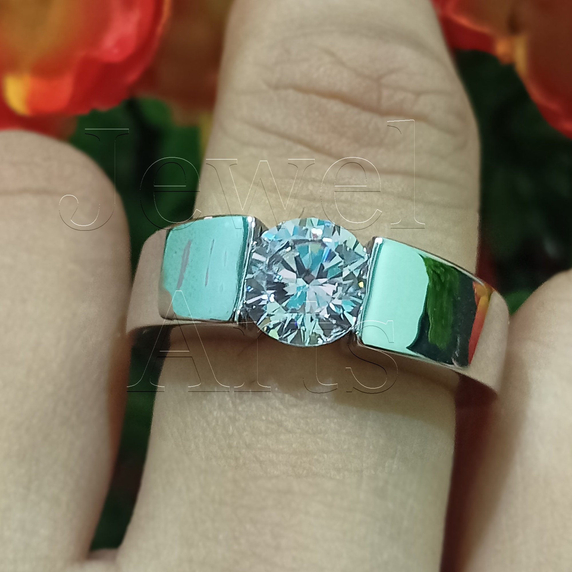 Brilliant 2 Ct Solitaire Engagement Ring, Simulated Diamond Mens Ring ...