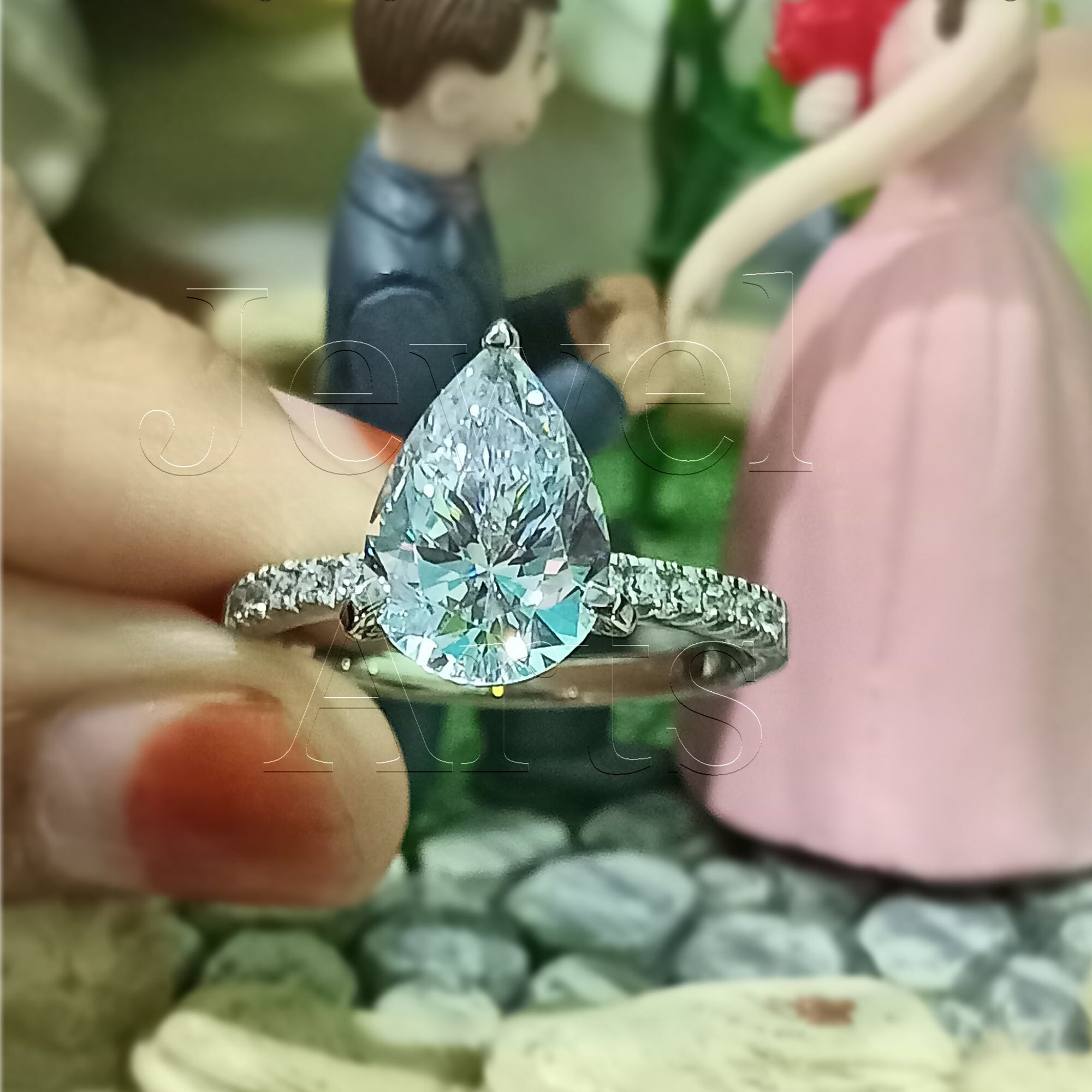 3Ct Birne Form Solitär Ehering, simulierte Diamant Verlobungsring ...