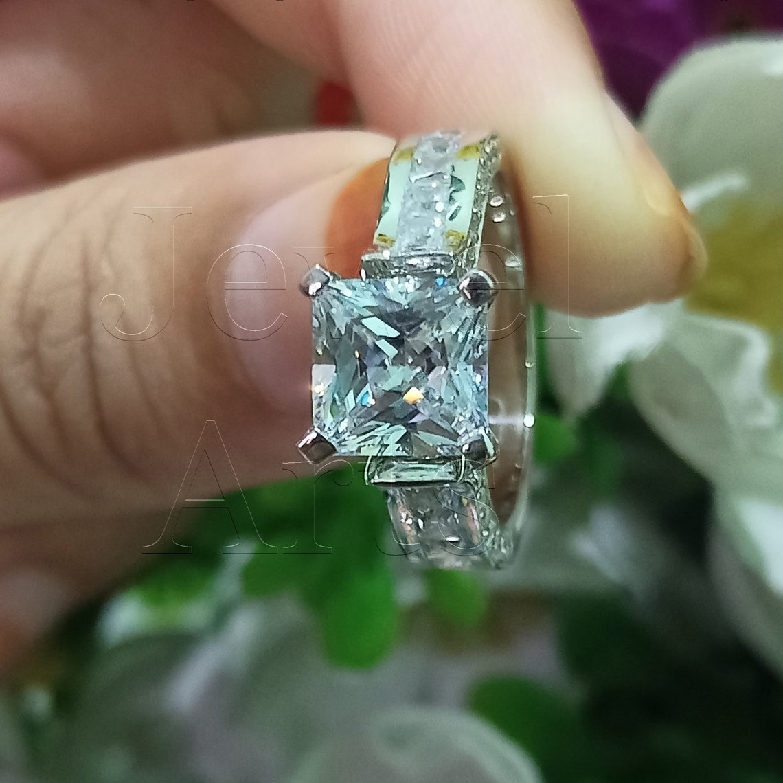 Princess Cut Diamond Ring- Sterling Silver Ring- Engagement Ring ...