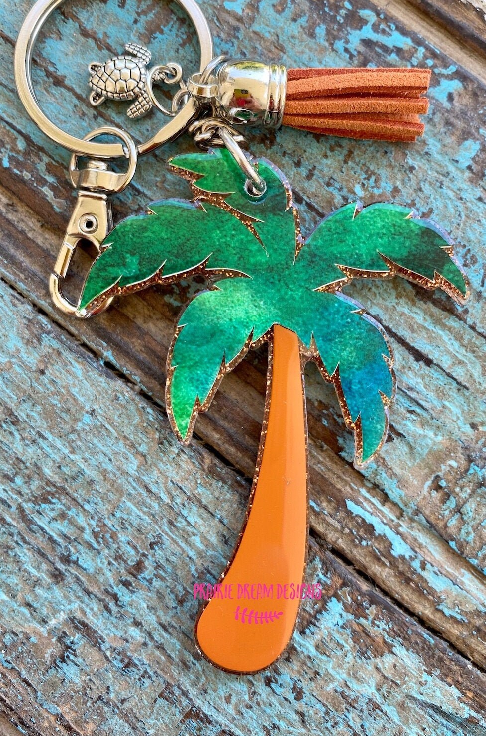 Palm Tree Acrylic Keychain Palm Tree Keychain Glitter - Etsy