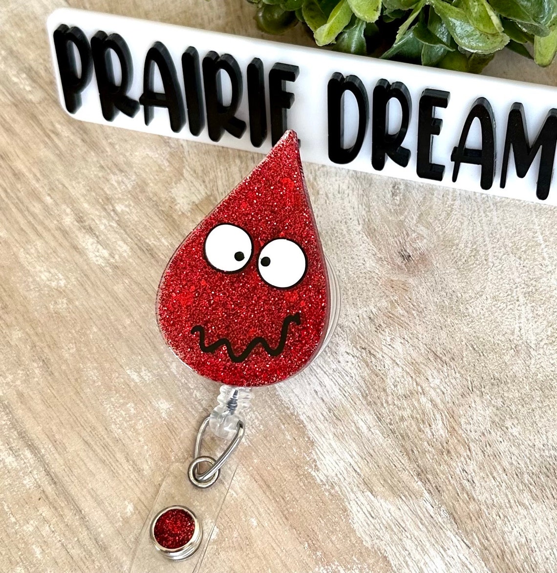 Blood Drop Badge Reel, Blood Red Glitter, Lab Week Gift, MLS, MLT, CLS ...