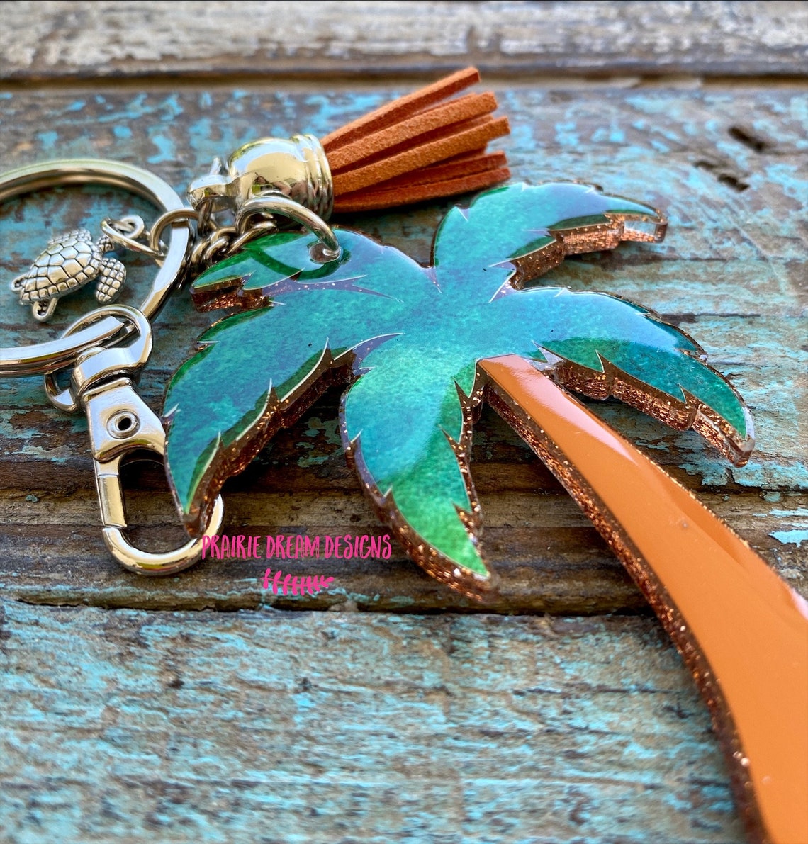 Palm Tree Acrylic Keychain Palm Tree Keychain Glitter - Etsy