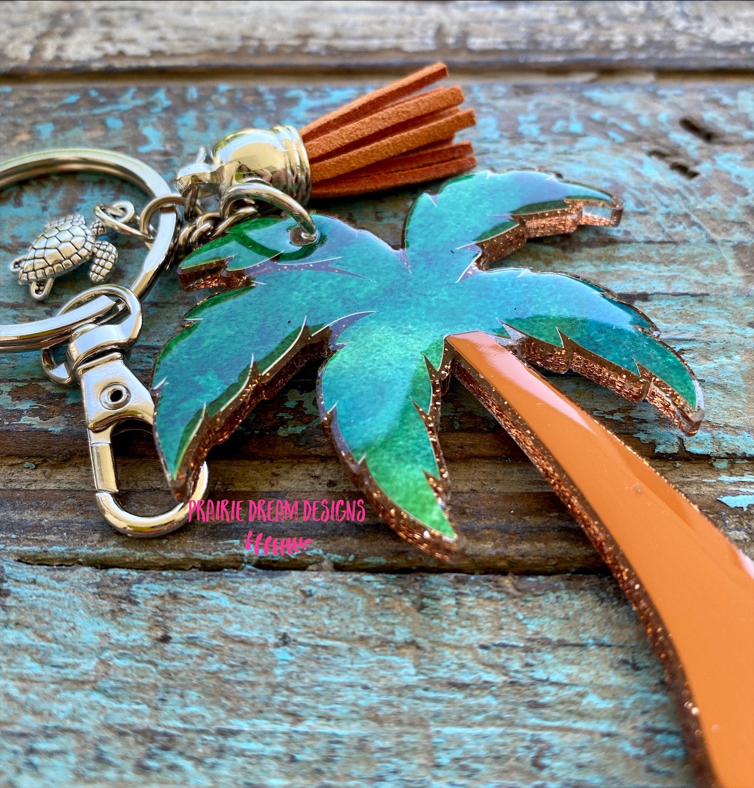 Palm Tree Acrylic Keychain Palm Tree Keychain Glitter - Etsy