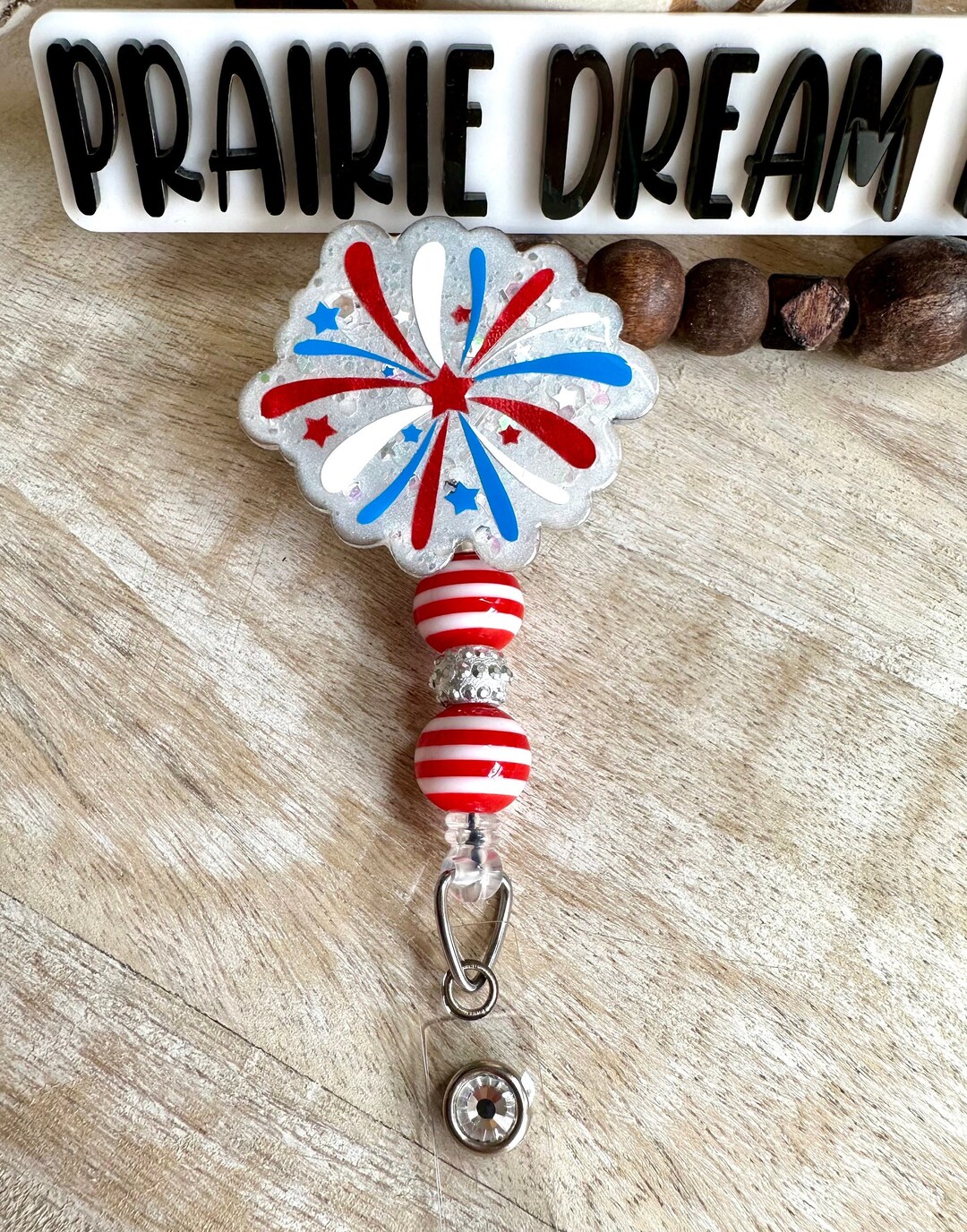 Fireworks Beaded Badge Reel, Red White Blue, 4th of July - Etsy