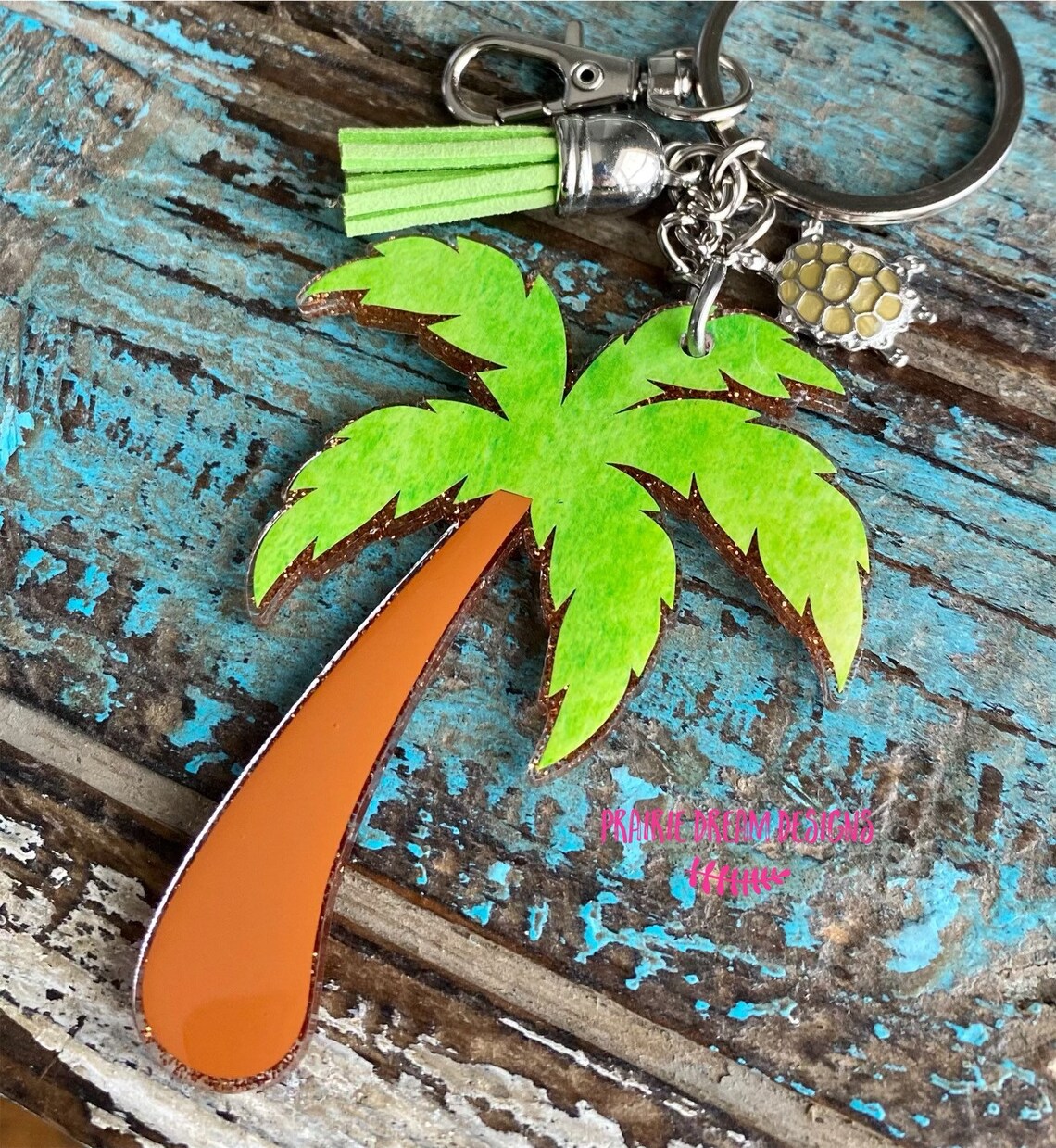 Palm Tree Acrylic Keychain Palm Tree Keychain Glitter - Etsy