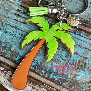 Palm Tree Acrylic Keychain, Palm Tree Keychain, Glitter Keychain ...