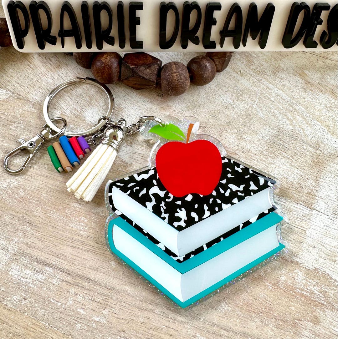 Apple Books Acrylic Keychain, Teacher Gift - Etsy