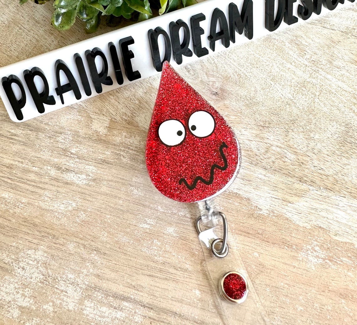 Blood Drop Badge Reel, Blood Red Glitter, Lab Week Gift, MLS, MLT, CLS ...