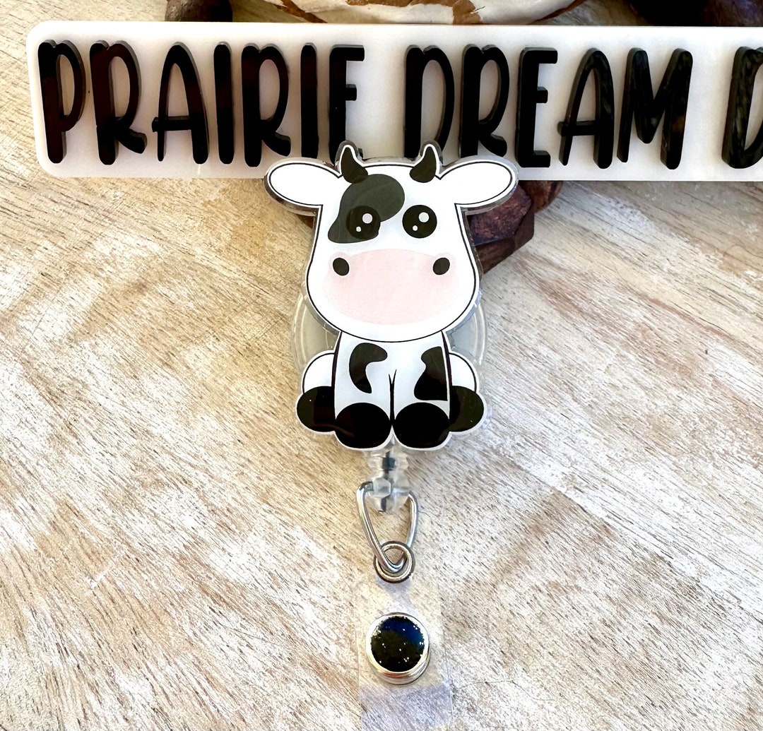 Cute Cow Acrylic Badge Reel, Retractable Alligator Clip - Etsy