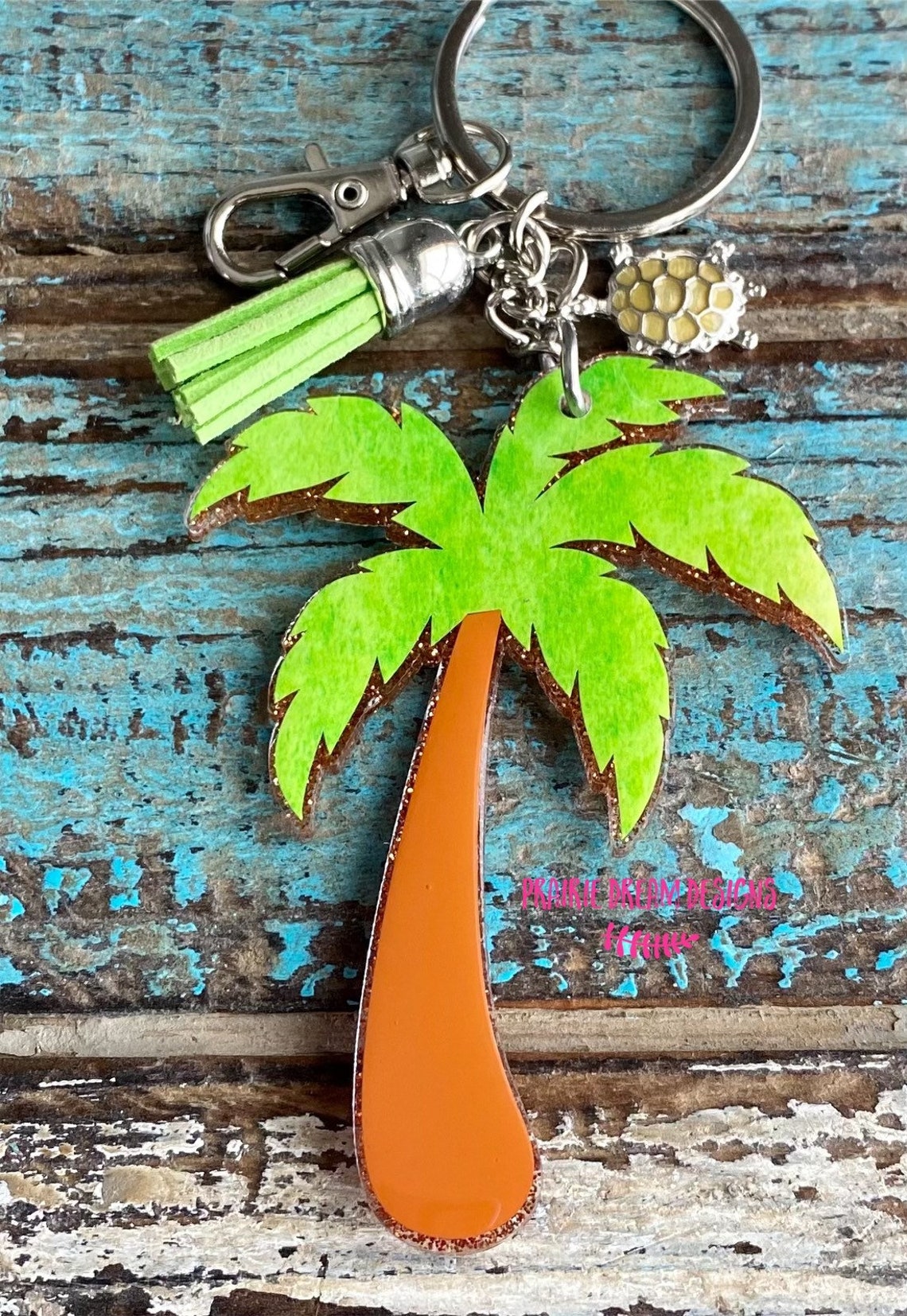 Palm Tree Acrylic Keychain Palm Tree Keychain Glitter - Etsy