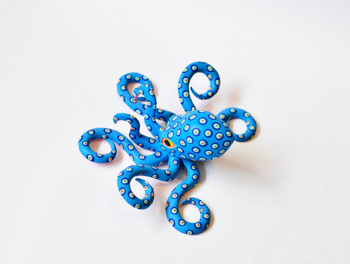 Turquoise Octopus Alebrije Oaxaca Woodcarving by Eduardo - Etsy