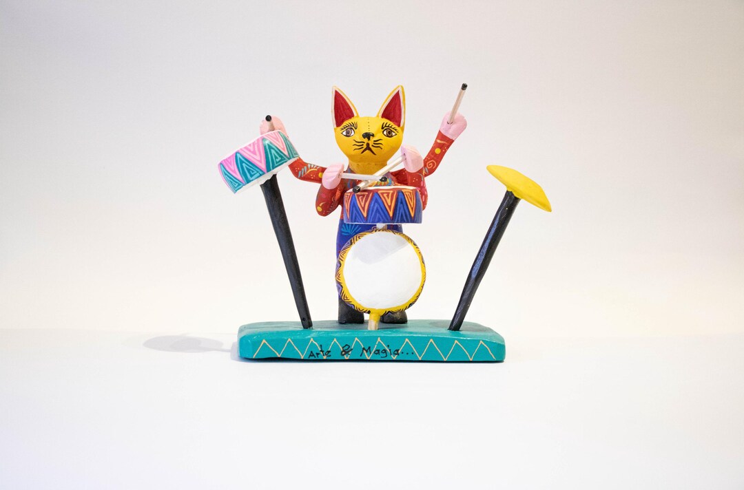 Cat Drummer Alebrije by Norberto Fabián • Oaxacan Wood Carving ...