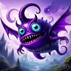 Purple Flying Monster PNG File - Etsy