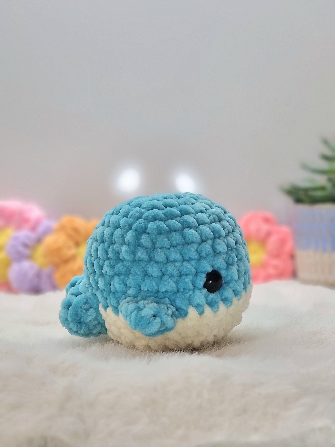 Crochet Whale Plushie, Blue Whale Stuffed Animal Toy, Desk Buddy Plushy, Fluffy Whale Amigurumi ...