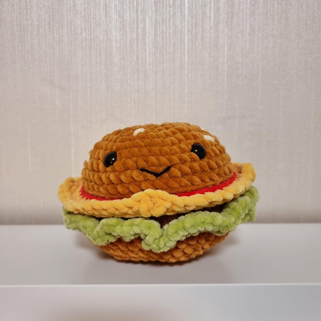 Crochet Burger Plushie | Handmade Polyester Stuffed Animal - Etsy