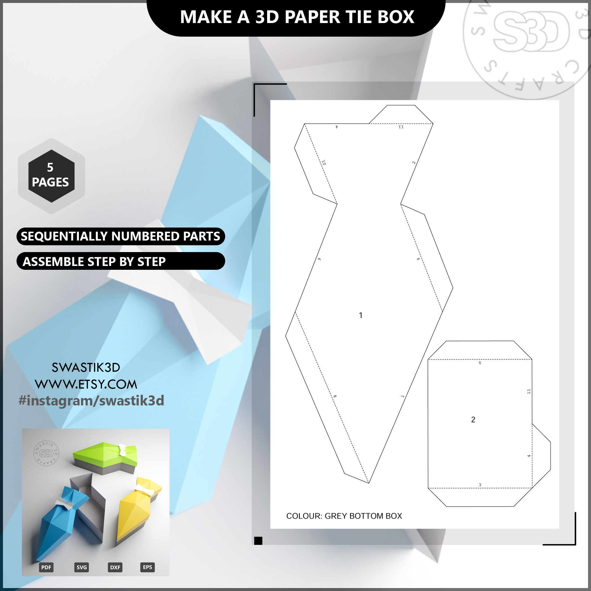 PDF Template of Tie Box Paper Box / DIY Paper Box Template / - Etsy