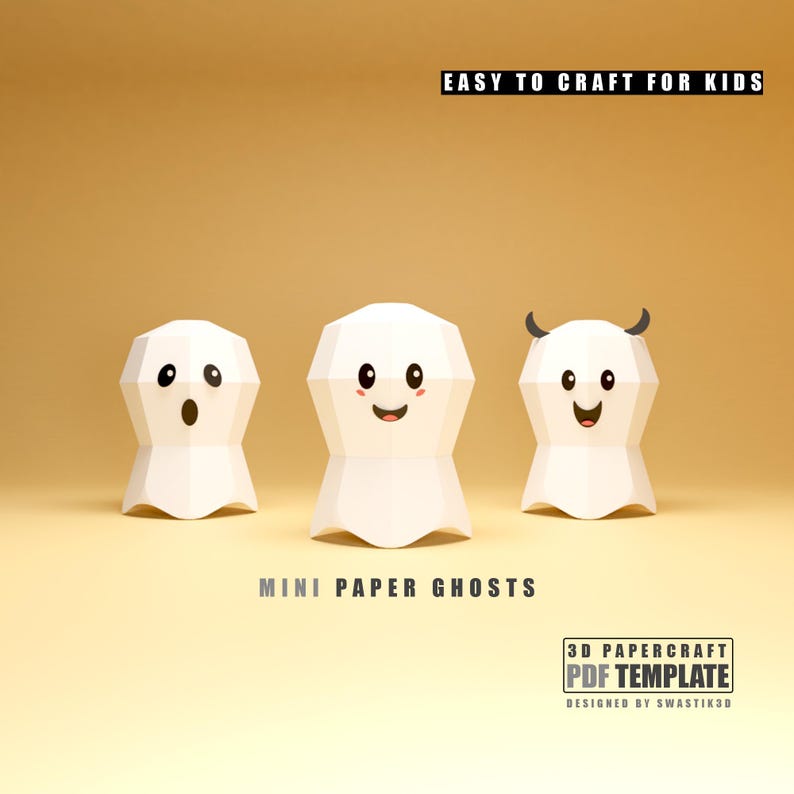 Halloween Ghost Paper Craft Printable Template in PDF File Format / 3 ...