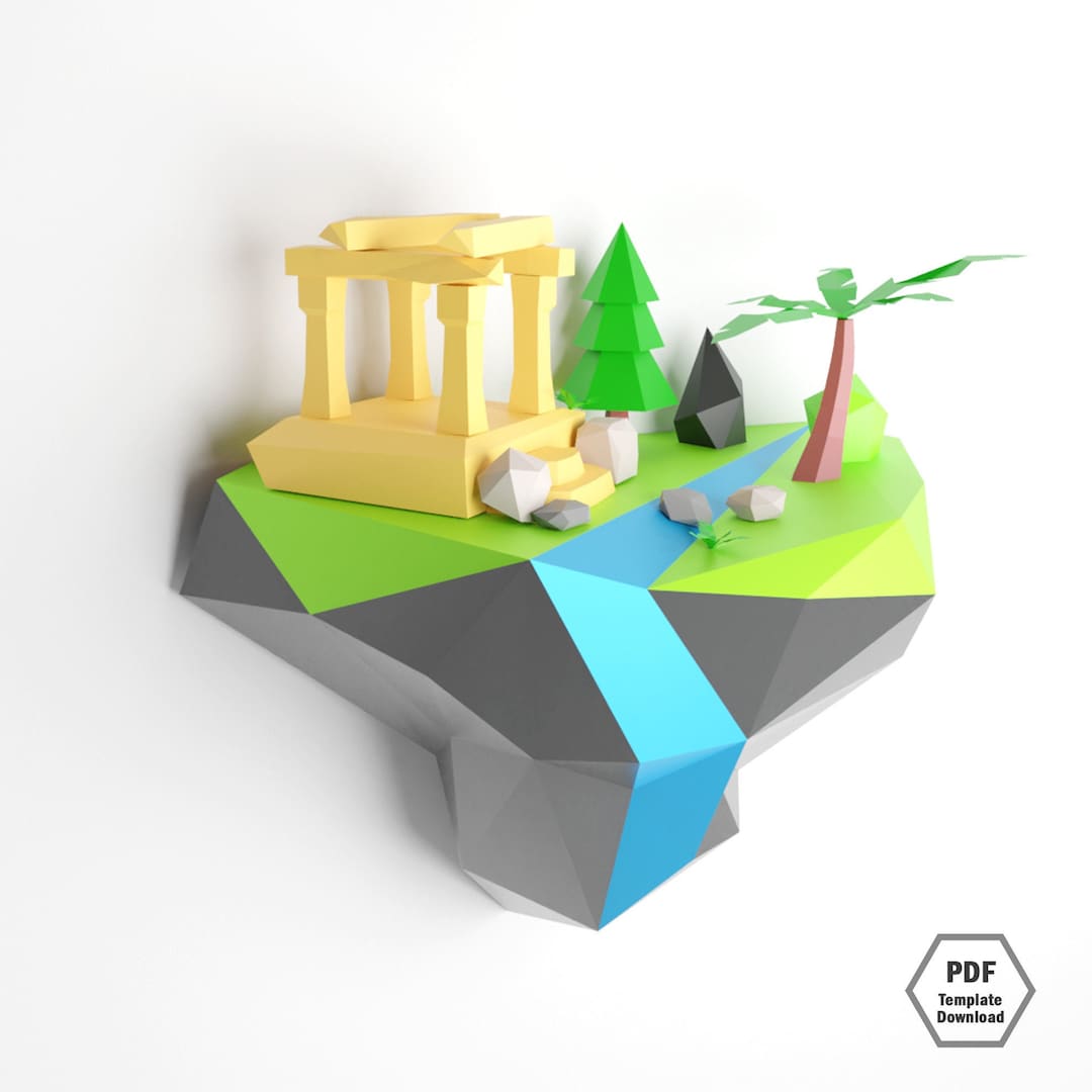 Island Papercraft / Ancient Ruins Papercraft/ PDF Template / Lowpoly ...
