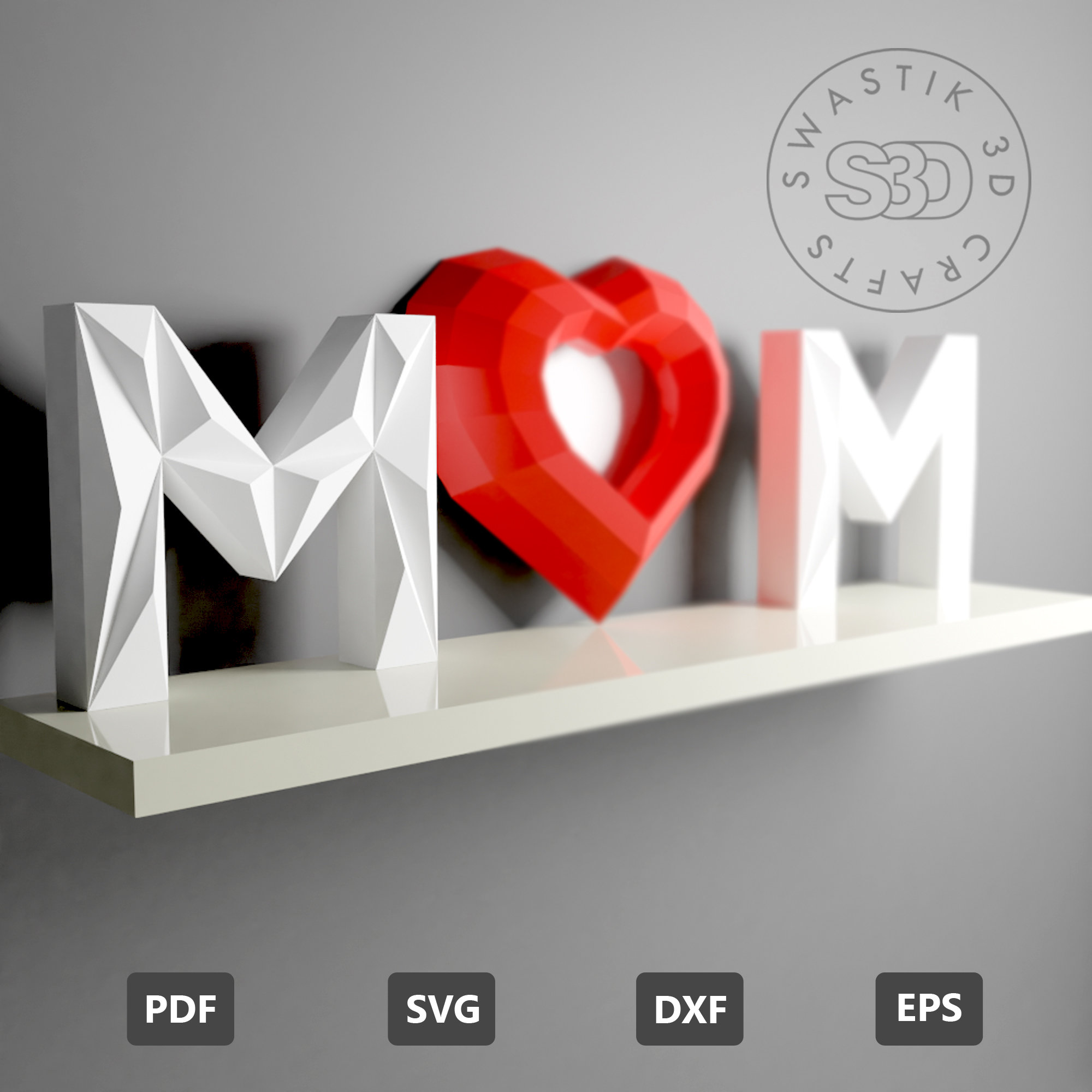 Mothers Day Gift 3D Papercraft / Lowpoly Papercraft /3D Heart | Etsy