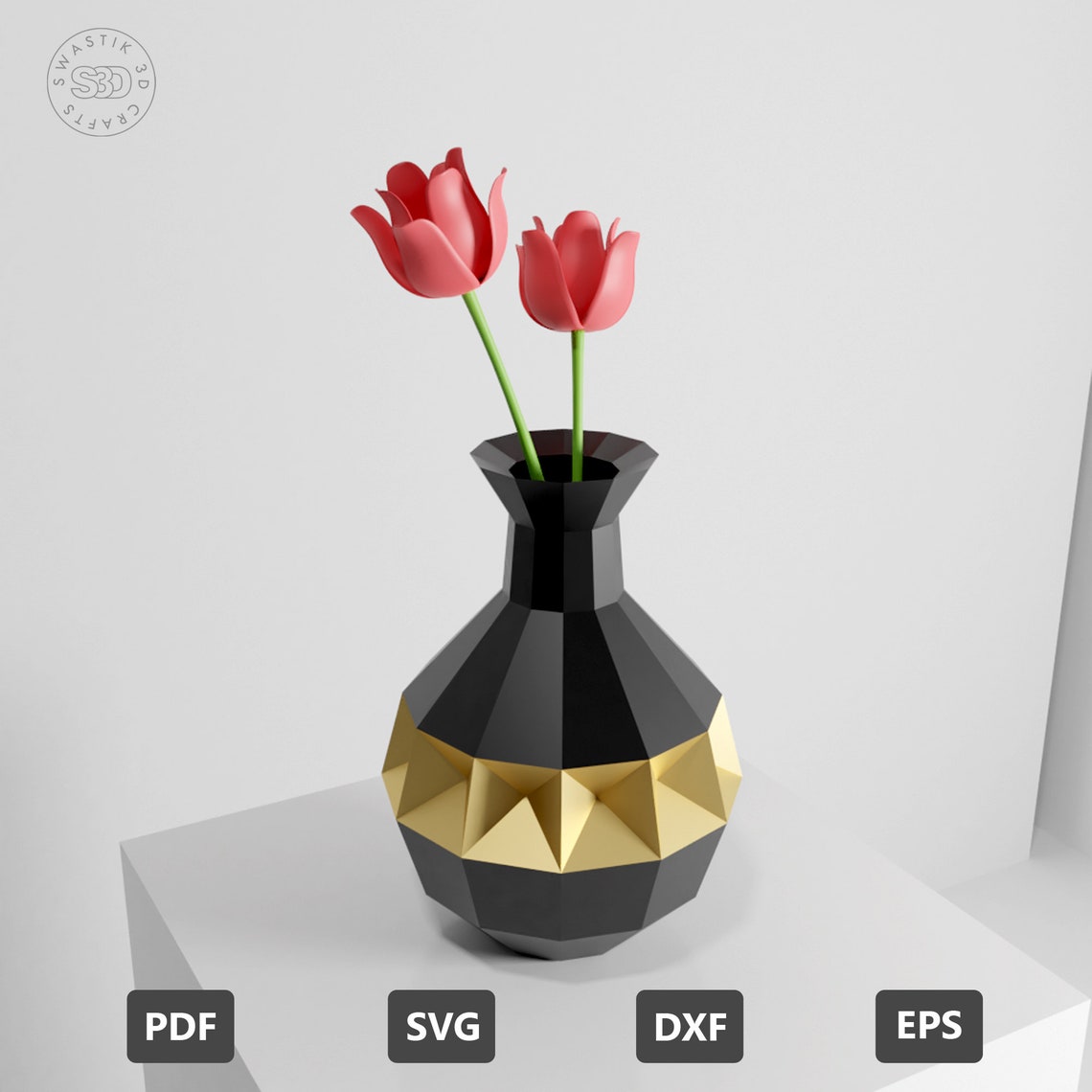 3D Paper Flower Vase Template, DIY Papercraft Pot (pdf, Svg, Dxf, Eps ...